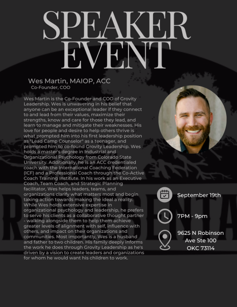 Speaker – Wes Martin Grovity Leadership – September 19th @7:00 P.M ...
